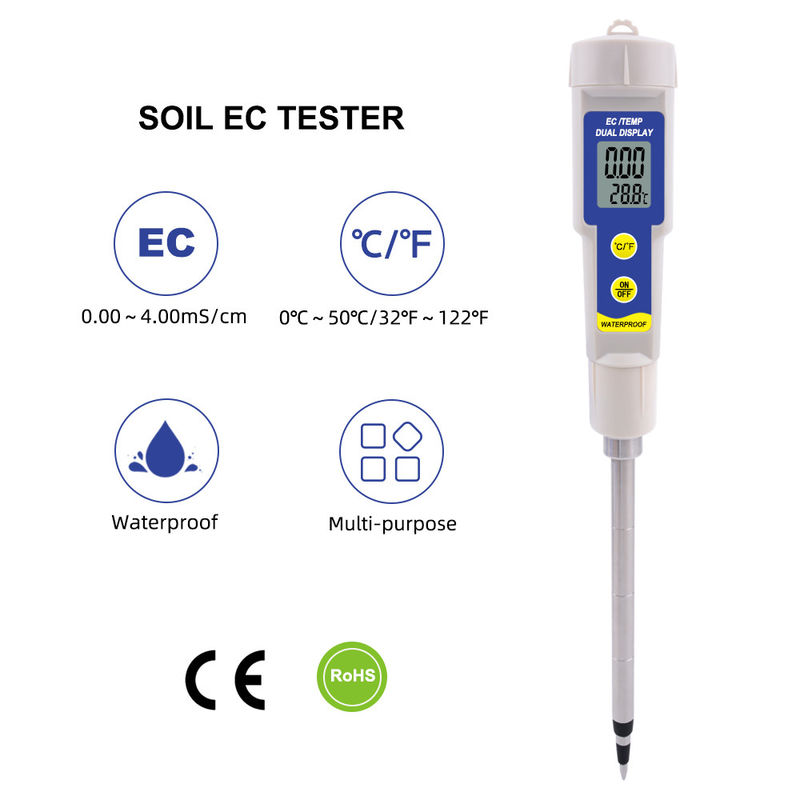 Soil EC & Temperature Tester - 2-in-1 Waterproof Meter with 0.00 - 4 ...