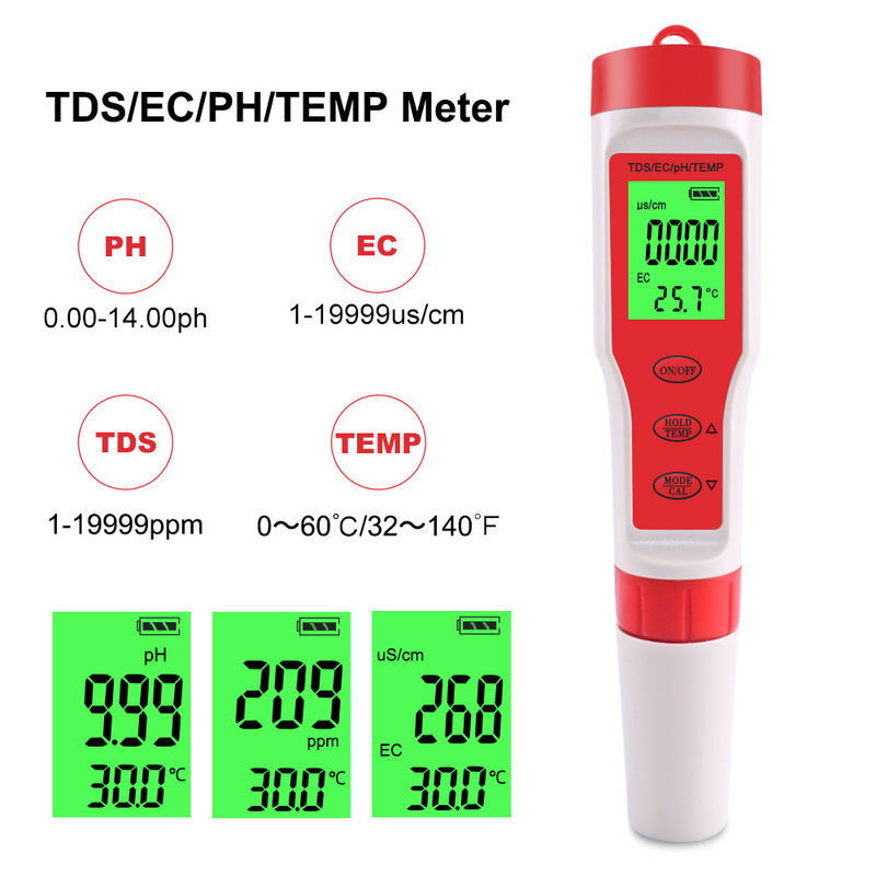 4 - in - 1 Water Quality Tester - pH/EC/TDS/Temp Meter for Aquaculture ...