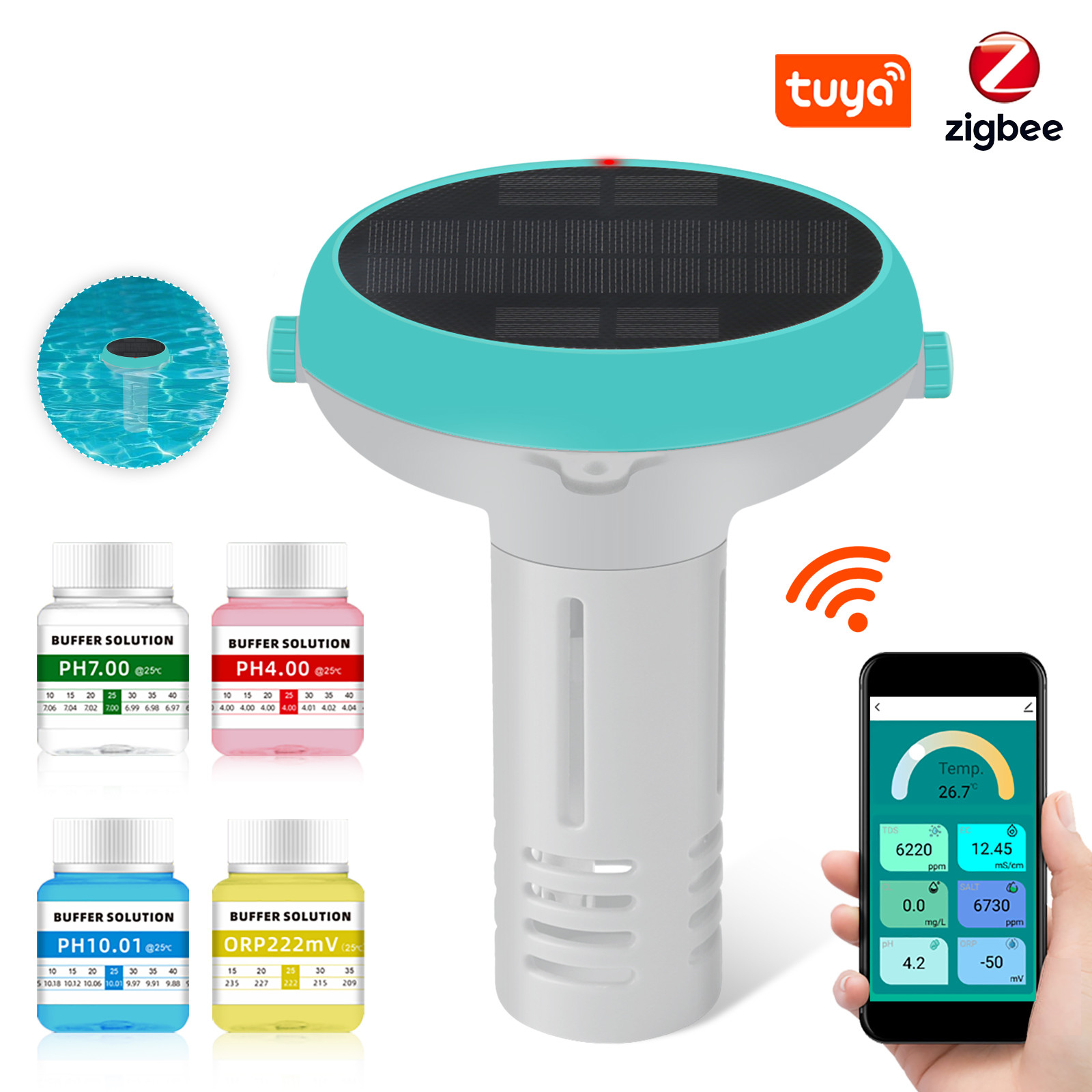 Wireless Pool Water Analyzer Compatible with Tuya Smart Hub