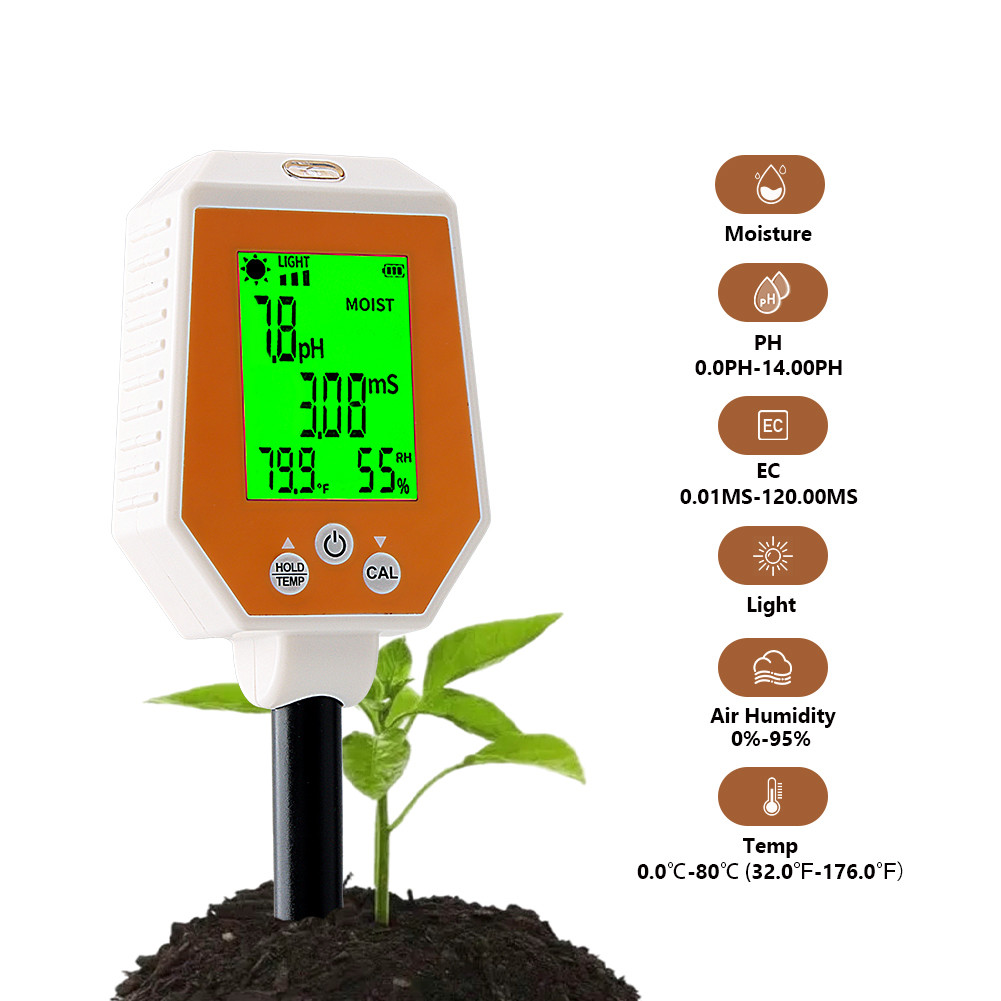 6-in-1 Soil Tester - Moisture/PH/EC/Light/Air Humidity/Temp Meter for ...