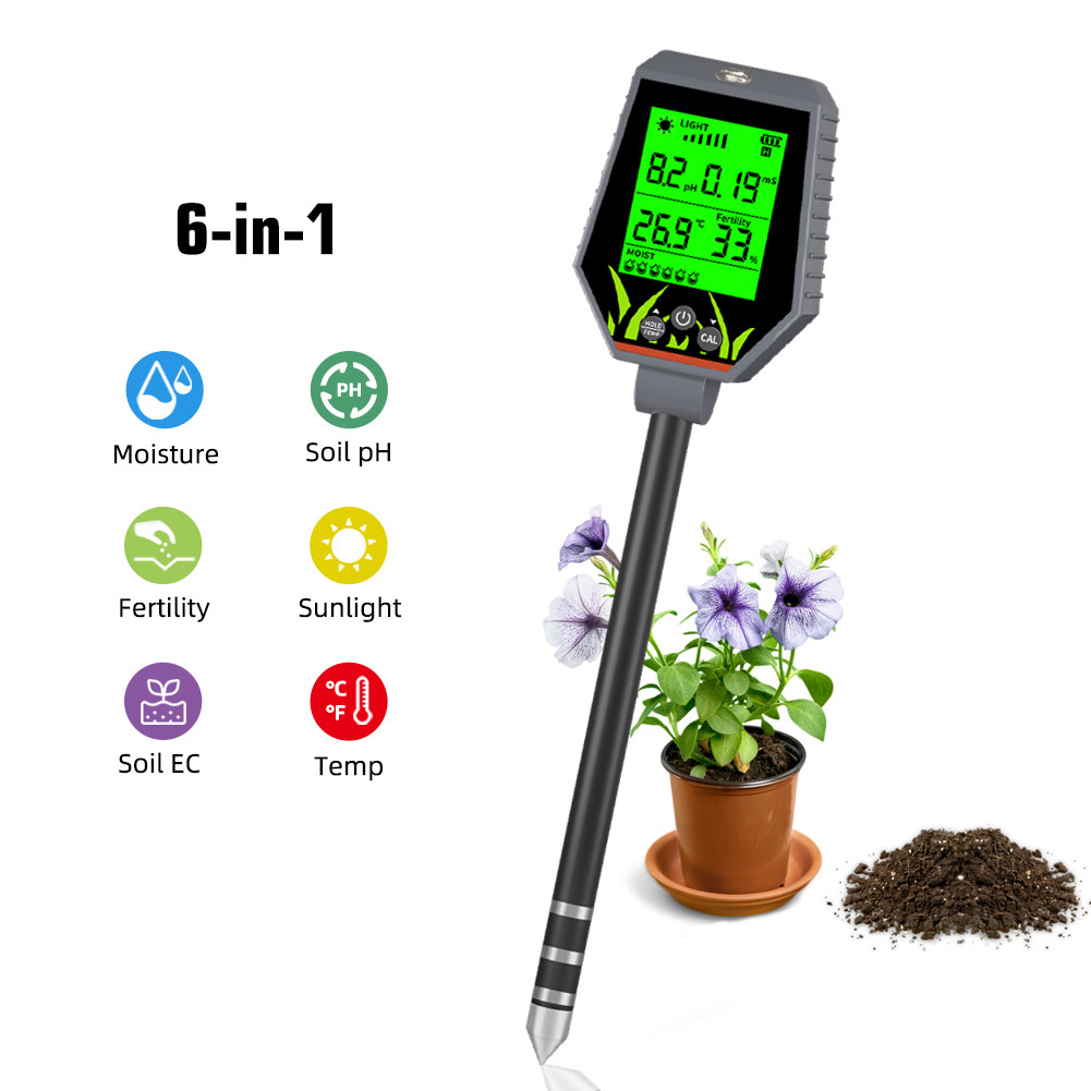 6 - In - 1 Soil Tester Kit Moisture/pH/Fertility/Sunlight/EC/Temp Meter ...
