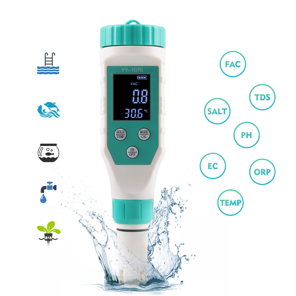 7 - in - 1 Water Quality Tester - FAC/pH/ORP/Salinity/TDS/EC/Temp Meter ...