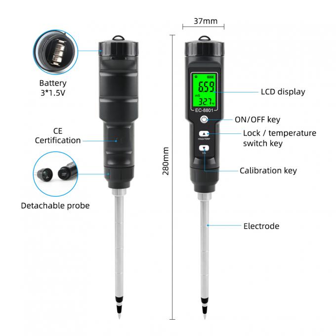 LCD Display Soil Ec Meter 2 In 1 Multipurpose Conductivity Tester